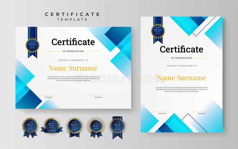 Modern Colorful Blue Certificate Template and Border, for Award ...