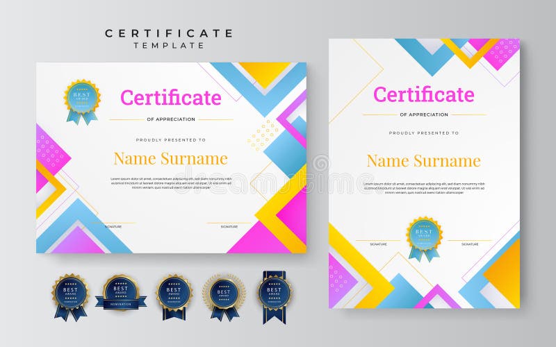 Modern Colorful Blue Certificate Template and Border, for Award ...