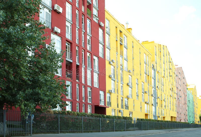 Modern colorful buildings stock photo. Image of location - 120344890