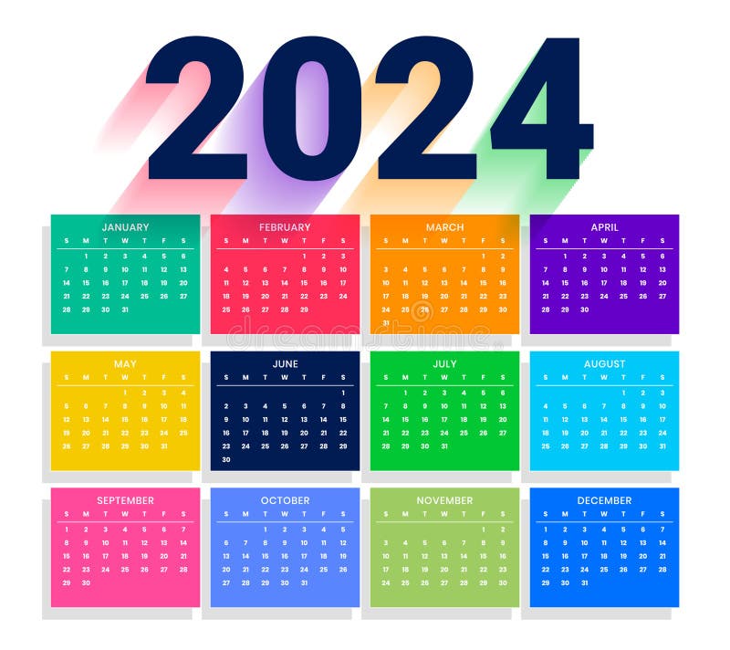 Modern and Colorful 2024 English Calendar Template for Wall Decoration ...