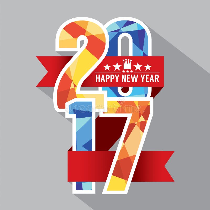 Modern 2017 Colorful Geometric Badge with Red Ribbon. Stock Vector ...