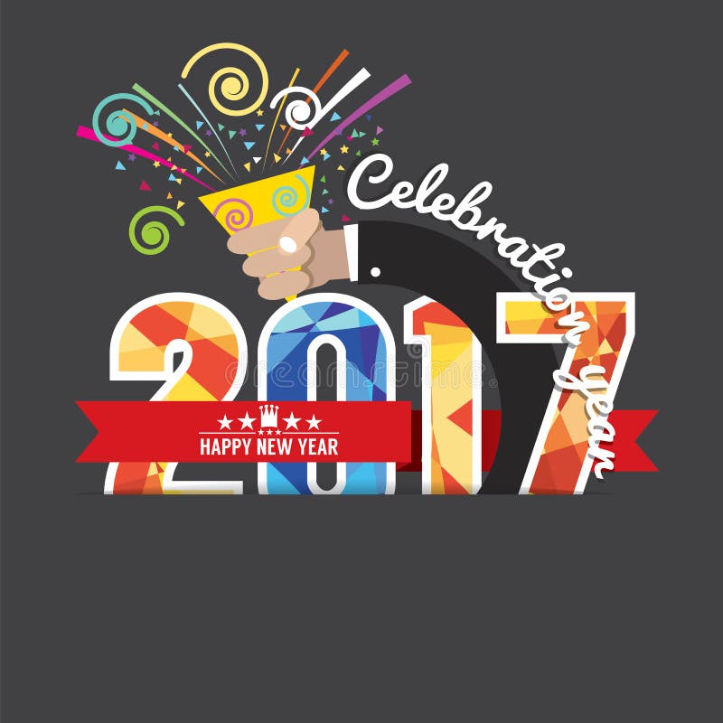 Modern 2017 Colorful Geometric Badge with Red Ribbon. Stock Vector ...