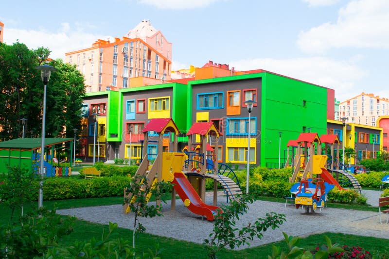 Modern and Colorful Kindergarten School Building Stock Image - Image of ...