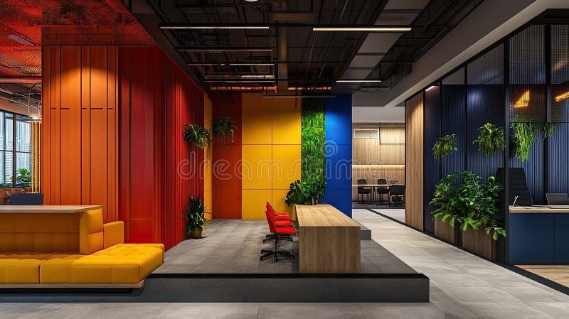 Modern Colorful Office Interior Design with Vibrant Walls and Plants ...