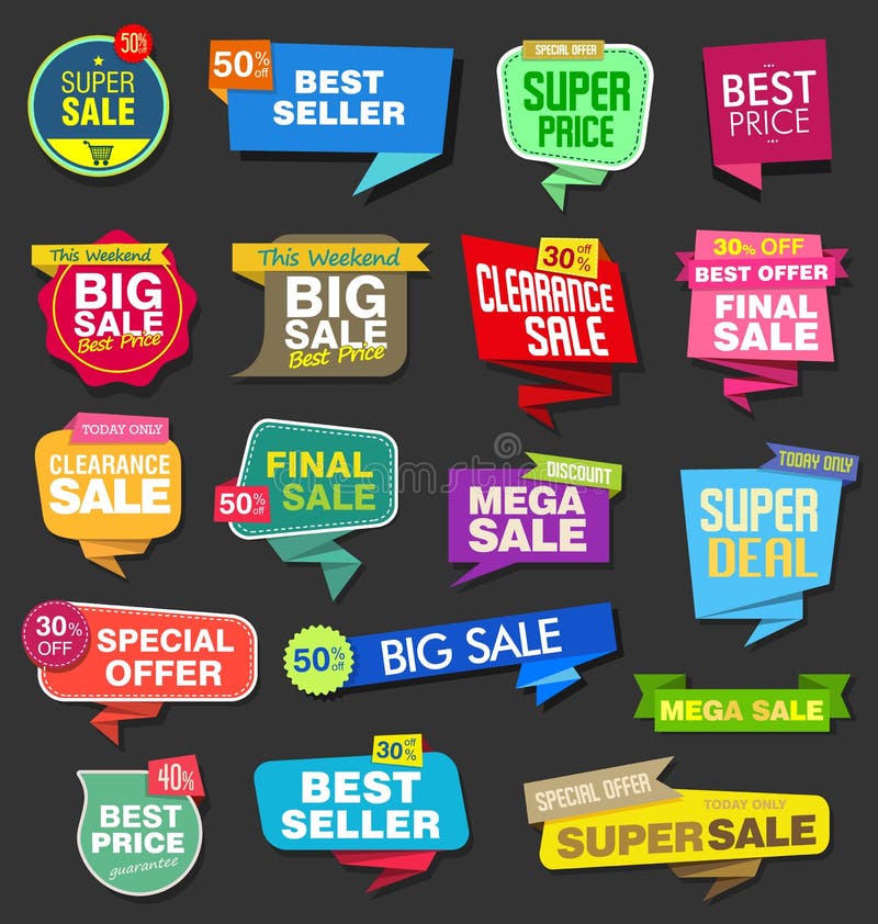 Modern Colorful Sale Stickers Collection Stock Vector - Illustration of ...