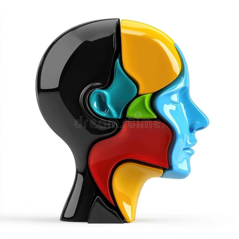 Abstract Colorful Head Sculpture, Puzzle-Like Design Stock Illustration ...