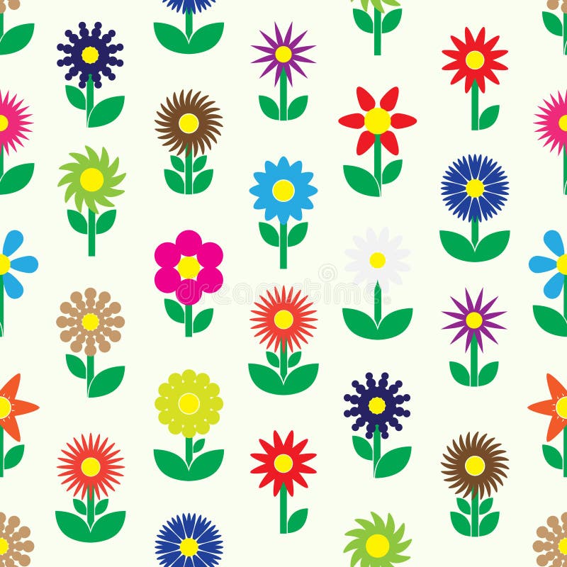 Modern Colorful Simple Retro Small Flowers Set of Icons Seamless ...