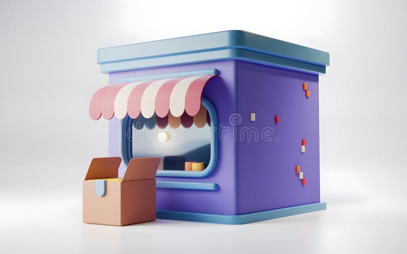 Modern Colourful Mini Market Store Design 3d Illustration. Stock ...