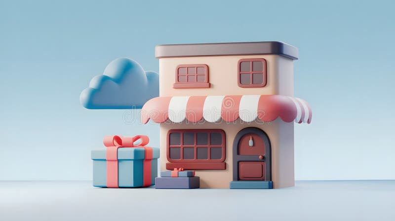 Modern Colourful Mini Market Store Design 3d Illustration. Stock ...