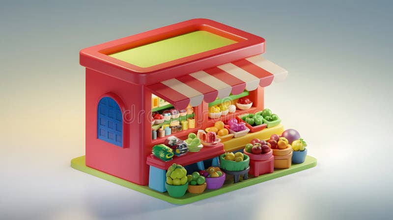 Modern Colourful Mini Market Store Design 3d Illustration. Stock ...
