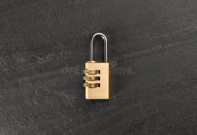 Modern Combination Lock on Black Table, Top View Stock Photo - Image of ...