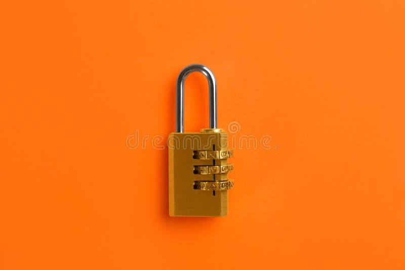 Modern Combination Lock on Orange Background, Top View Stock Photo ...