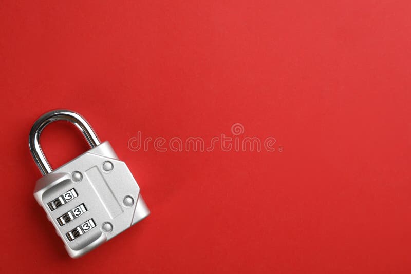 Modern Combination Lock on Red Background, Top View. Space for Text ...