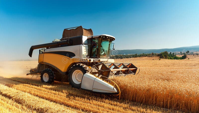 Modern Combine Harvester Working on a Wheat Crop. Stock Illustration ... Modern Combine Harvester Working on a Wheat Crop. Stock Illustration ...