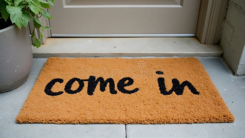 Modern Come in Welcome Mat at Front Door Stock Illustration ...