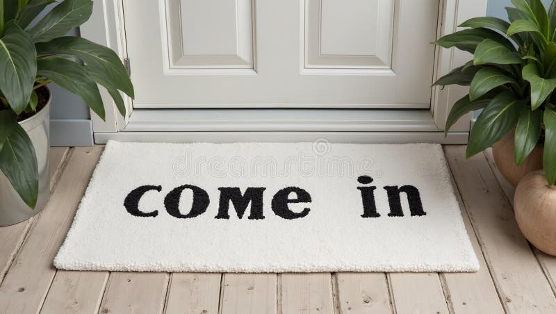 Modern Come in Welcome Mat at Front Door Stock Illustration ...