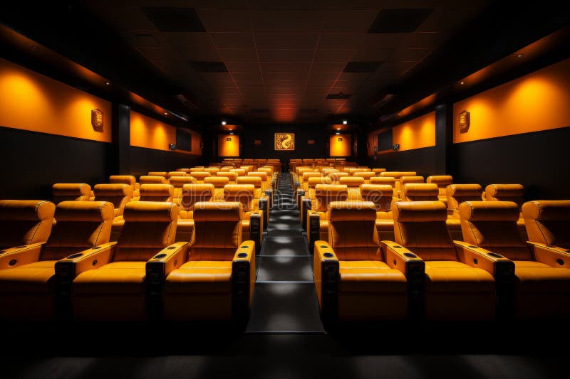 Modern Comfortable Empty Cinema Interior with Orange Leather Seats ...