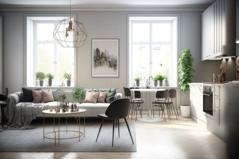 Modern Comfortable Living Room Interior Design Stock Illustration ...