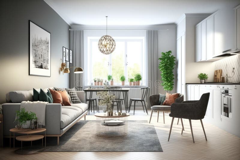 Modern Comfortable Living Room Interior Design Stock Illustration ...