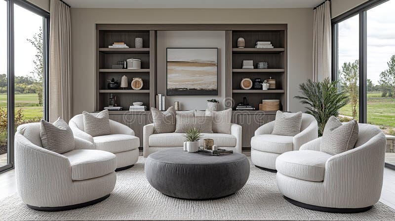 Modern, Comfortable Living Room with a View Stock Illustration ...