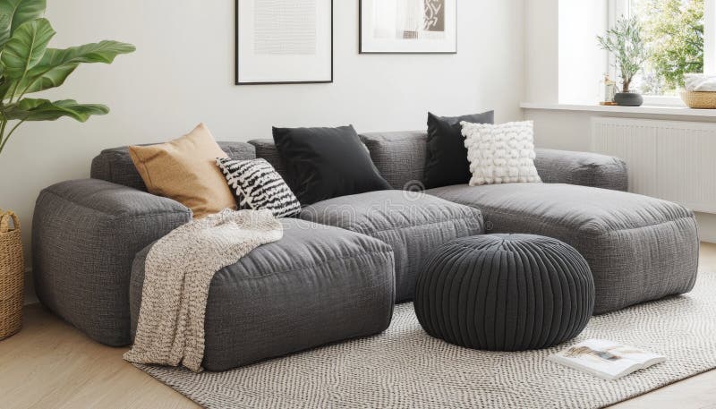 Modern Comfortable Modular Sofa, Cozy Interior with Textile Upholstery ...