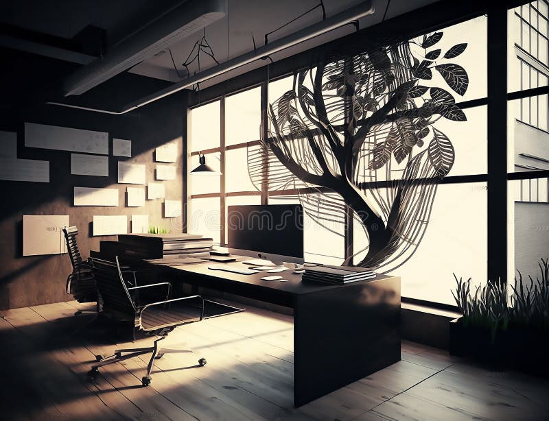 Modern and Comfortable Office Interior Design Stock Illustration ...
