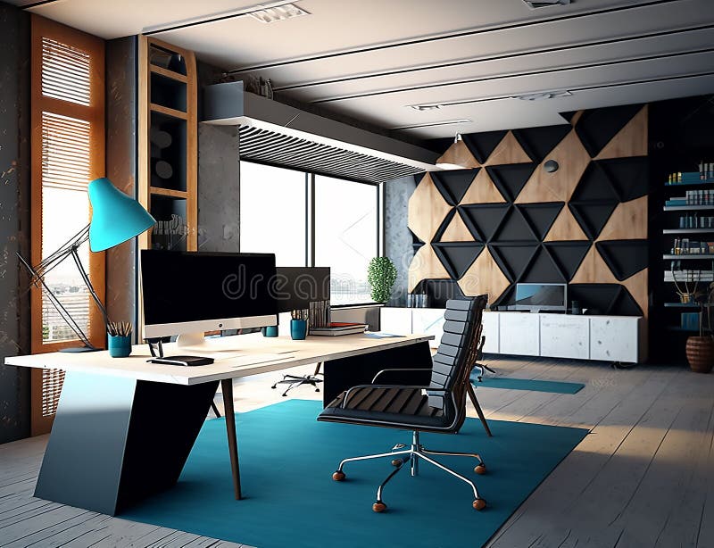 Modern and Comfortable Office Interior Design Stock Illustration ...