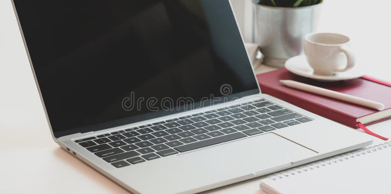 Modern Comfortable Workplace with Open Laptop Computer, Coffee Cup and ...