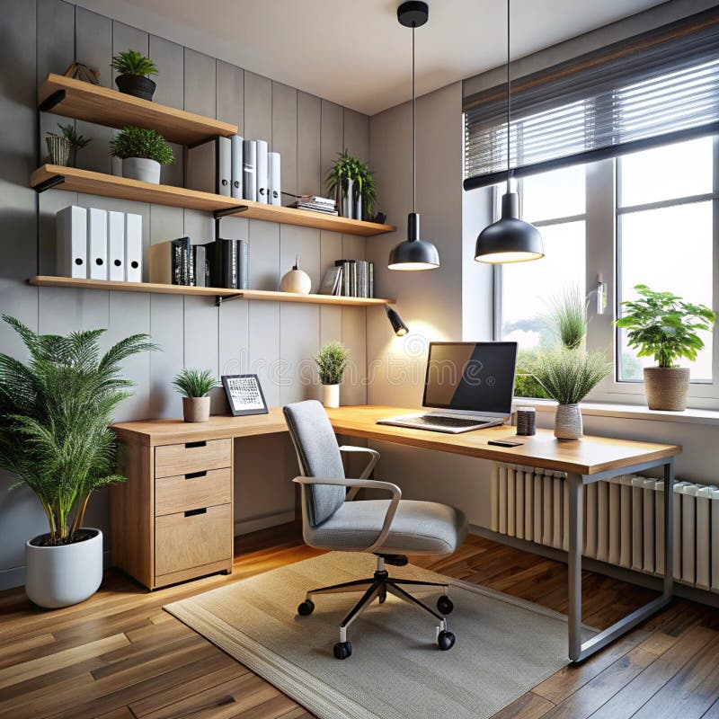 Work Space Comfortable, Modern Workplace Stock Illustration ...