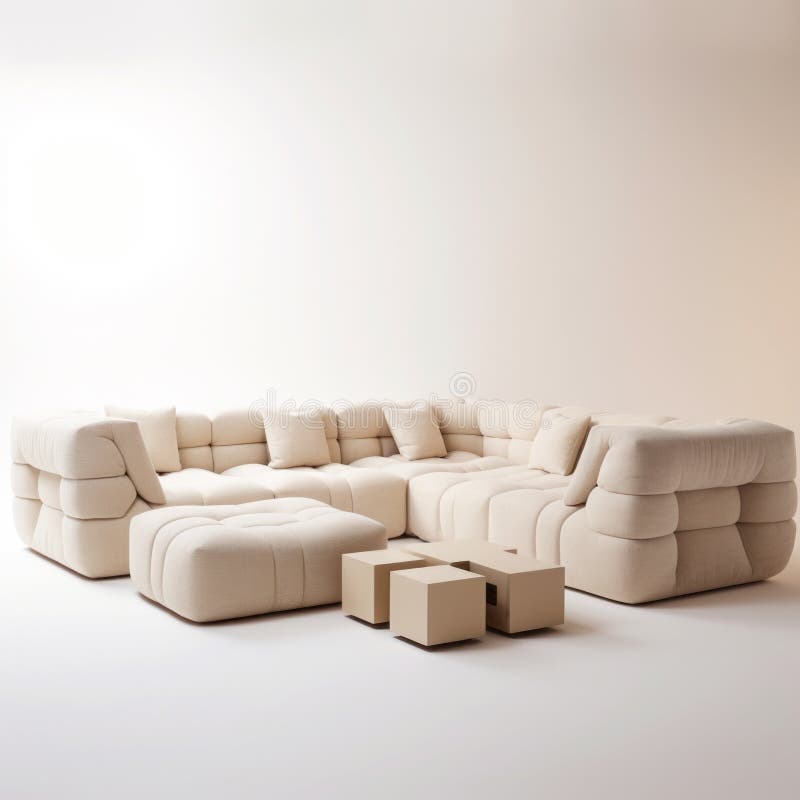 Modern Comfy Tufted Sofa in Light Beige Fabric Stock Illustration ...