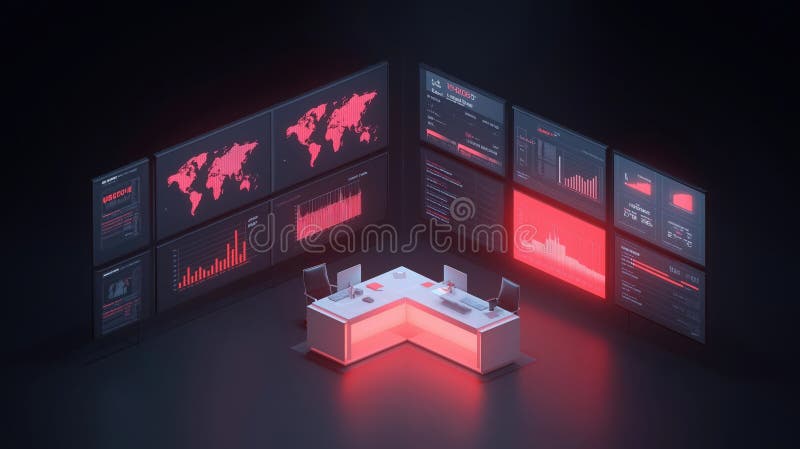 Modern Command Center with Data Visualizations and Global Maps ...