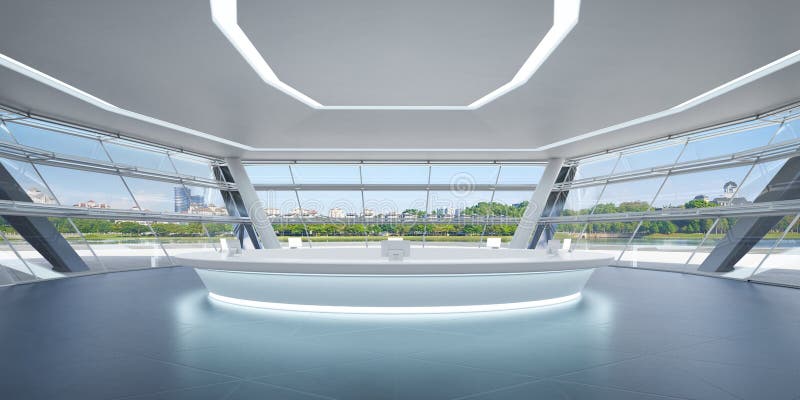 Modern Commercial Area with White Reception Desk. 3d Stock Illustration ...