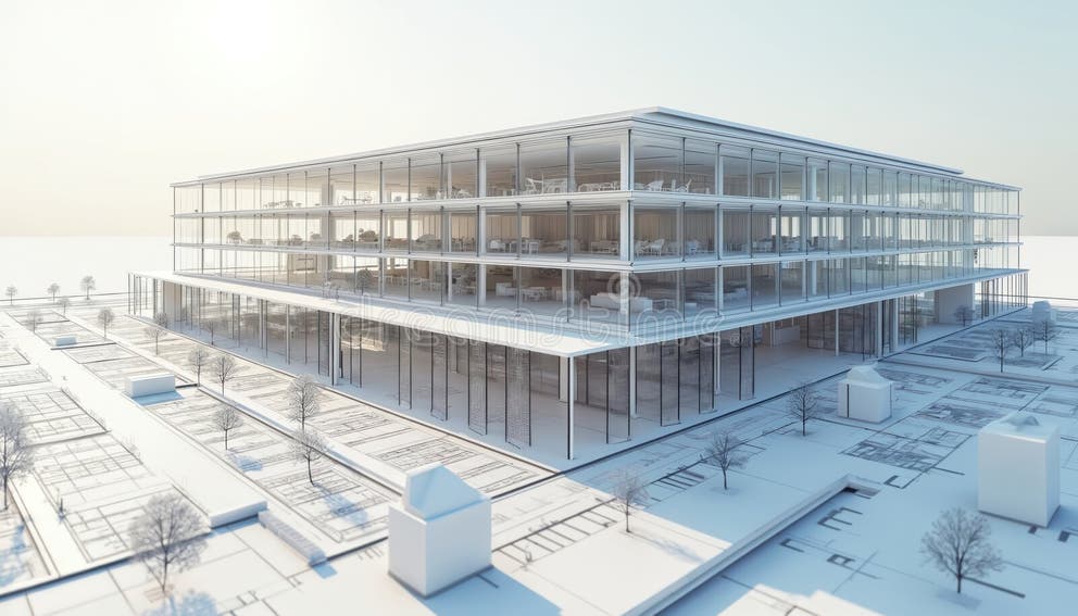 Modern Commercial Building Architectural Plan. Futuristic Tech Design ...