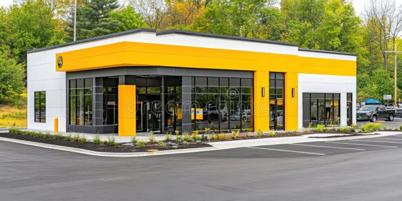 Modern Commercial Building with Bold Colors and Clean Lines Style Stock ...