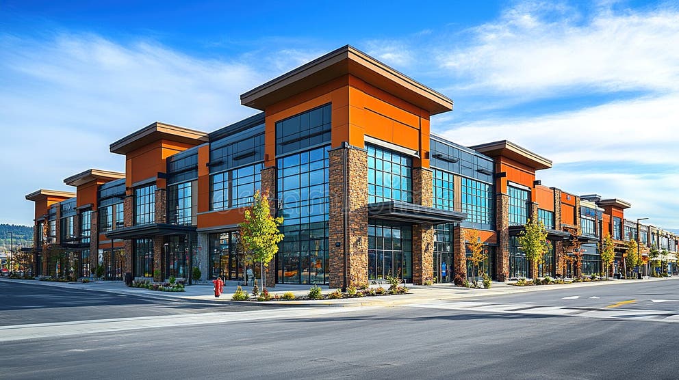 Modern Commercial Building Complex with Ample Parking and Landscaping ...