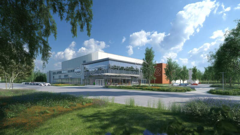 Modern Commercial Building Landscaping Blue Sky Natural Scenery Stock ...