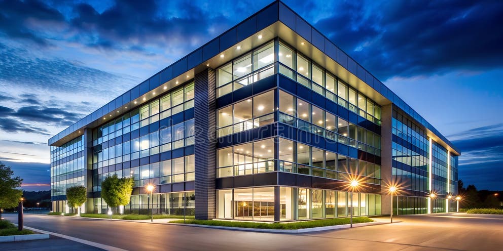 Modern Commercial Building in Night Generative AI Stock Image - Image ...