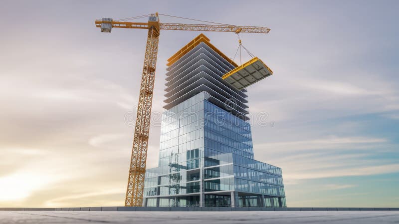 A Modern Commercial Building Under Construction, Showcasing a Crane ...