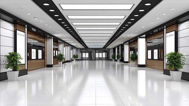 Modern Commercial Corridor with Bright Lighting Stock Illustration ...