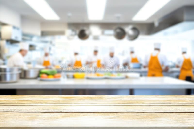 Modern Commercial Kitchen with Chefs in Uniforms Cooking in a ...