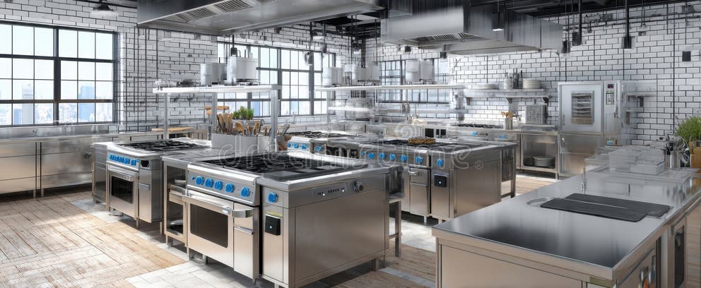 The Modern Commercial Kitchen Featuring Stainless Appliances and Ample ...
