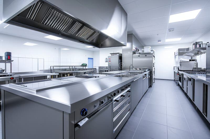 A Modern Commercial Kitchen with Stainless Steel Appliances and ...
