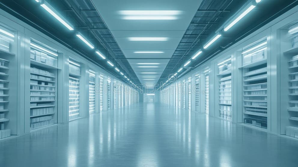 Modern Commercial Storage Facility with Systematic Layout and Lighting ...