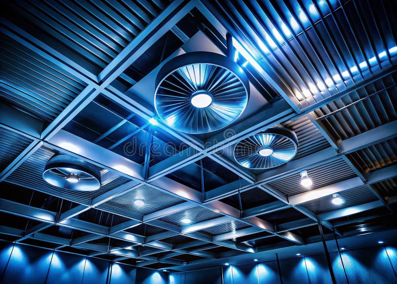 Modern Commercial Ventilation System Silhouetted Against Night Sky a ...