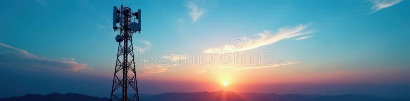 Modern Communication Antenna Silhouette, Azure Backdrop, Sunny, Blue ...