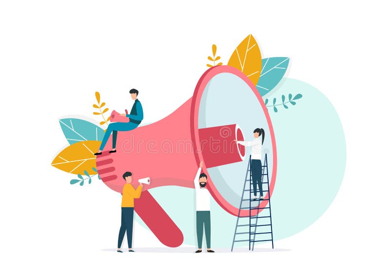 Modern Communication Conceptual Illustration with Megaphone and People ...