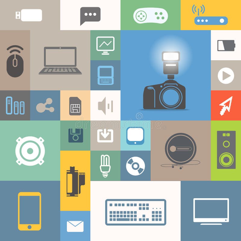 Vector hardware icons set stock vector. Illustration of case - 34988349