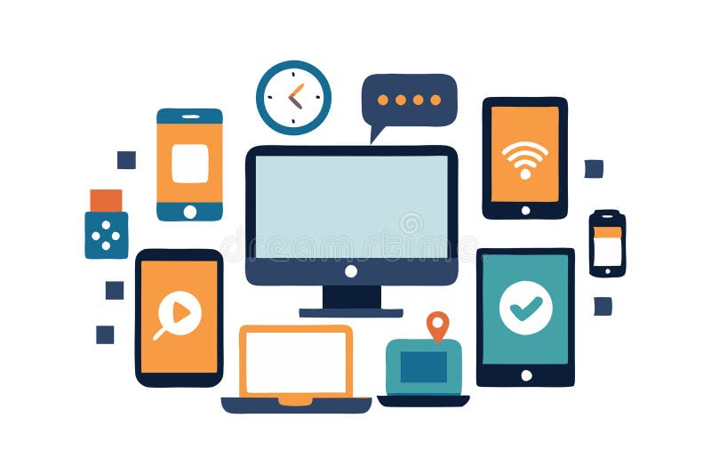 Modern Communication Icons with Technology Elements Stock Vector ...