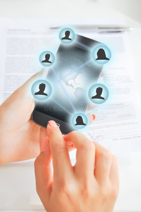 Modern Communication Technology with Human Finger Touching a Screen ...