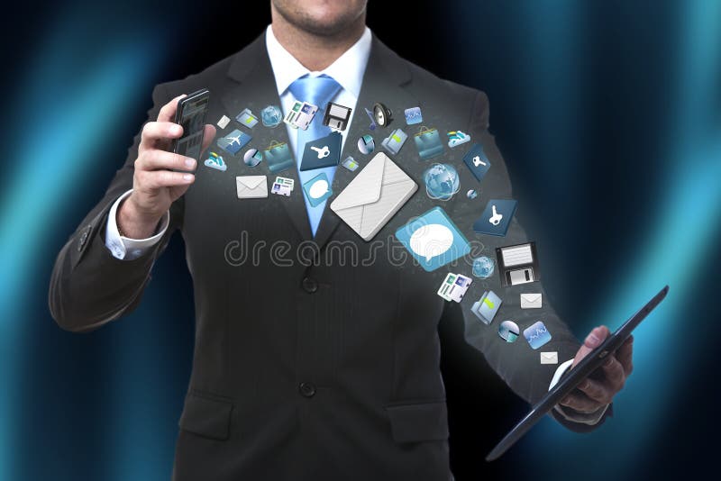 Modern Communication Technology Illustration with Mobile Phone and ...